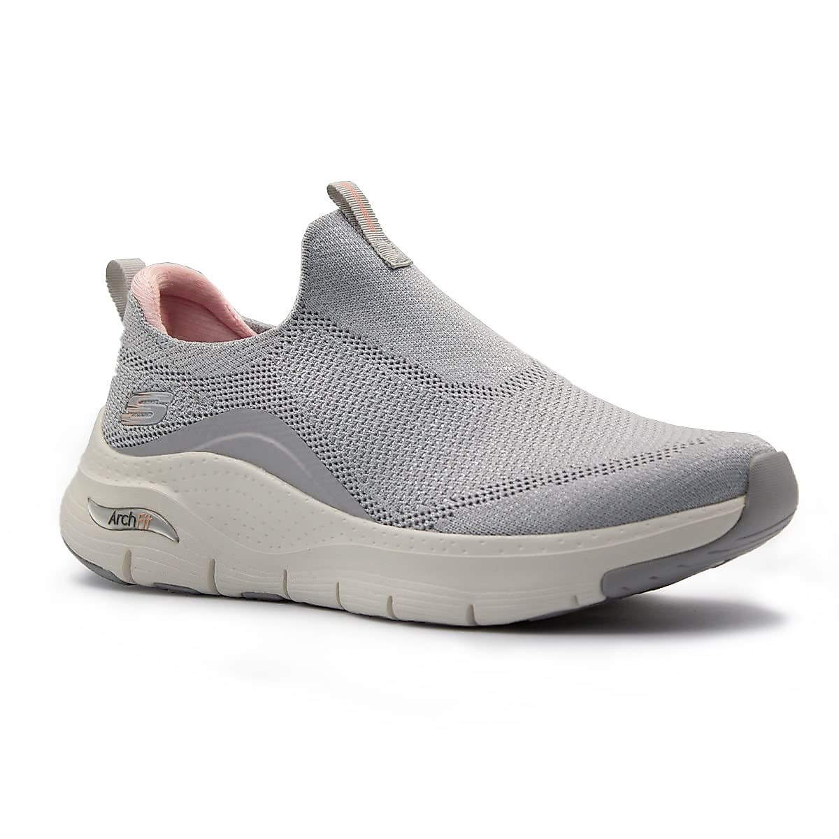 Skechers Women's Arch Fit Slip On Sneaker Lt Gry/Pnk 7.5 Medium US