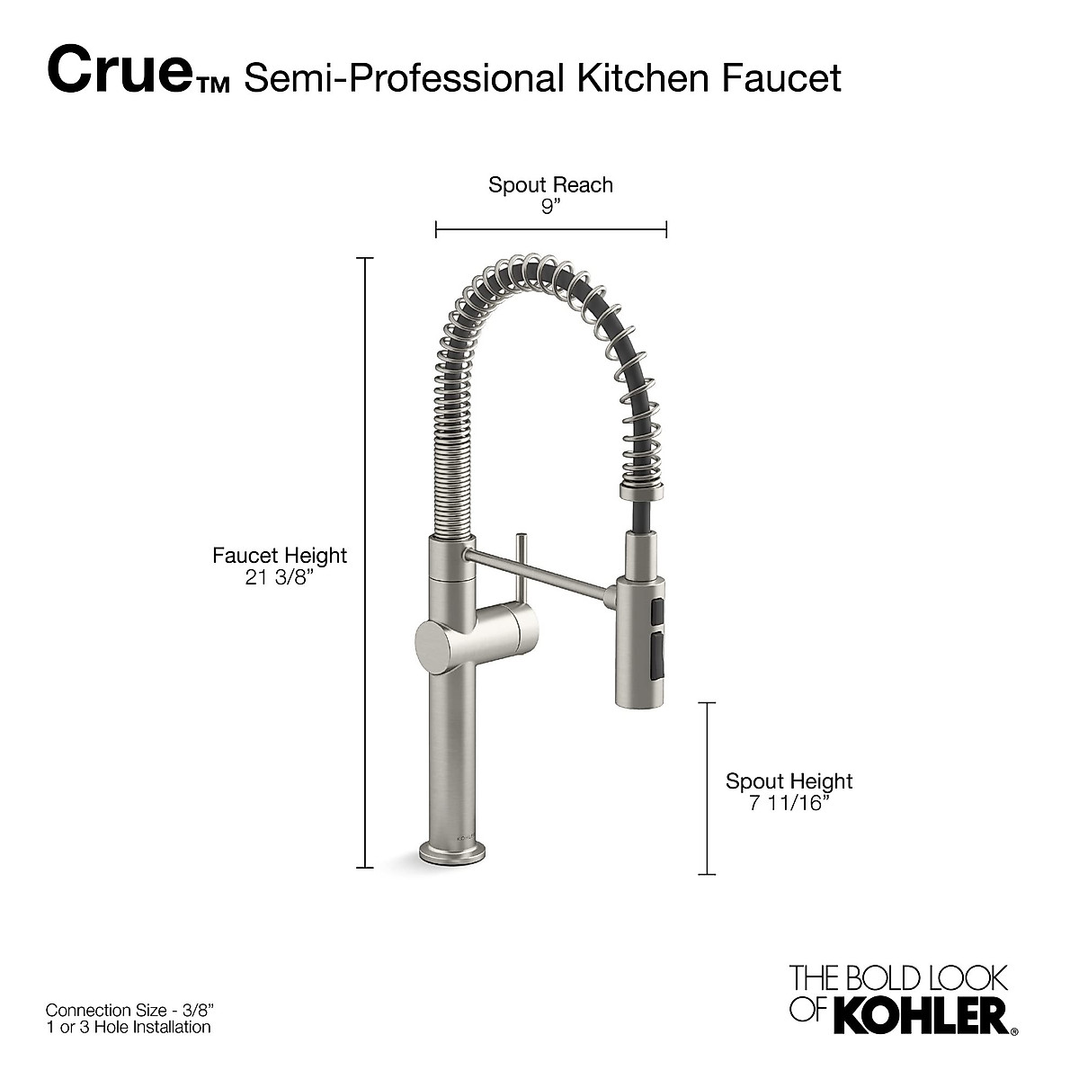 KOHLER 22973-2MB Crue High-Arc Kitchen Faucet with Pull Down Spring Spout, Professional Pre-Rinse Kitchen Faucet, Commercial Faucet, Vibrant Brushed Moderne Brass