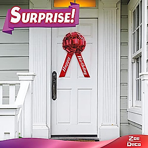 Zoe Deco Happy Birthday Car Bow (Red, 18 inch) Gift Bows, Giant Bow for Car, Birthday Bow, Huge Car Bow, Car Bows, Big Red Bow, Bow for Gifts, Christmas Bows for Cars, Gift Wrapping, Big Gift Bow