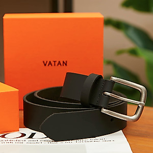 VATAN Men's Genuine Leather Casual Every Day Jeans Belts, Handmade Men Leather Belt with Gift Box (A-Black, 36 (Waist 34))