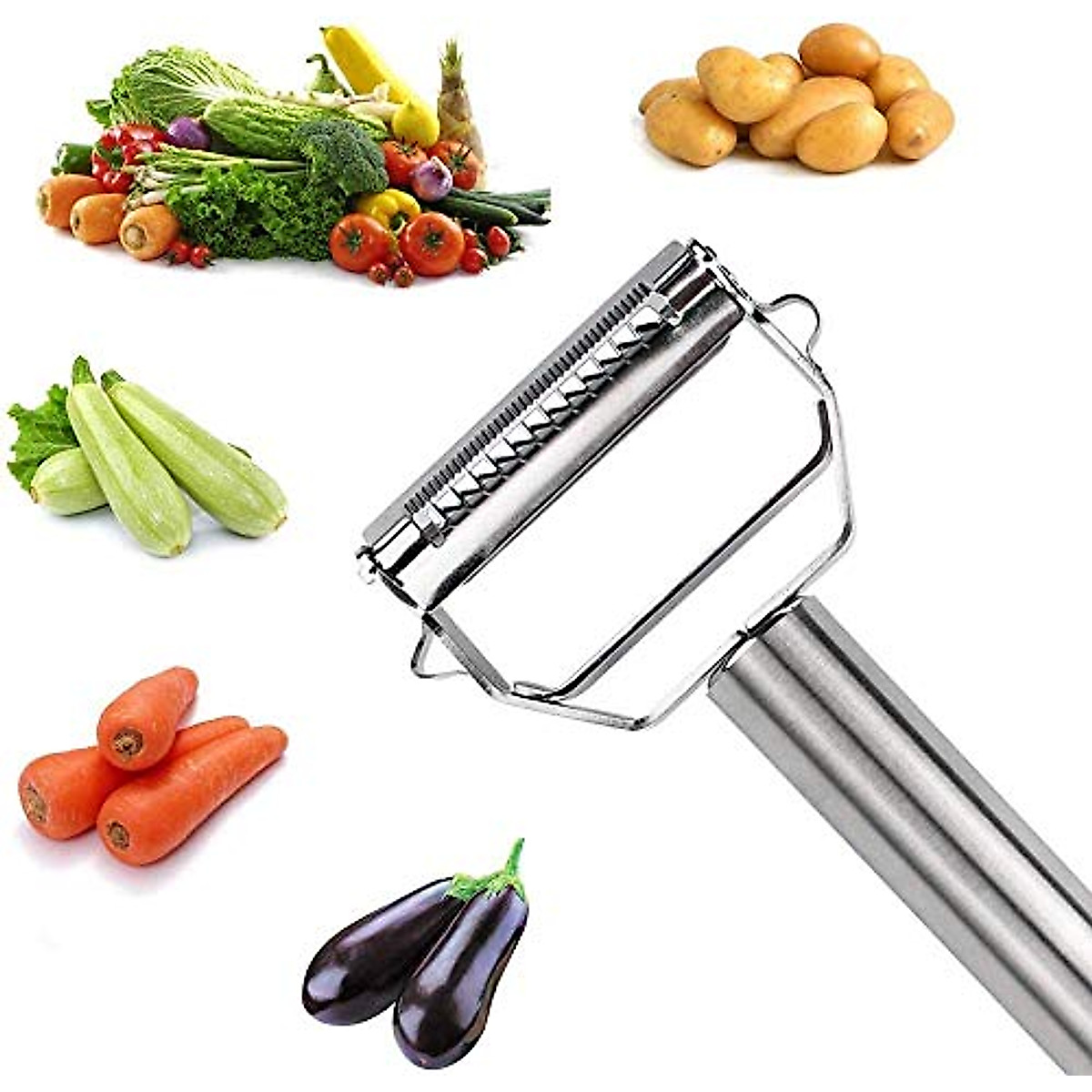 AnGeer Julienne Peeler, Stainless Steel Vegetable Peeler, Double-Sided Blade Vegetable Julienne Cutter and Fruit Slicer, Dual Blade Multifunction Potato Peeler