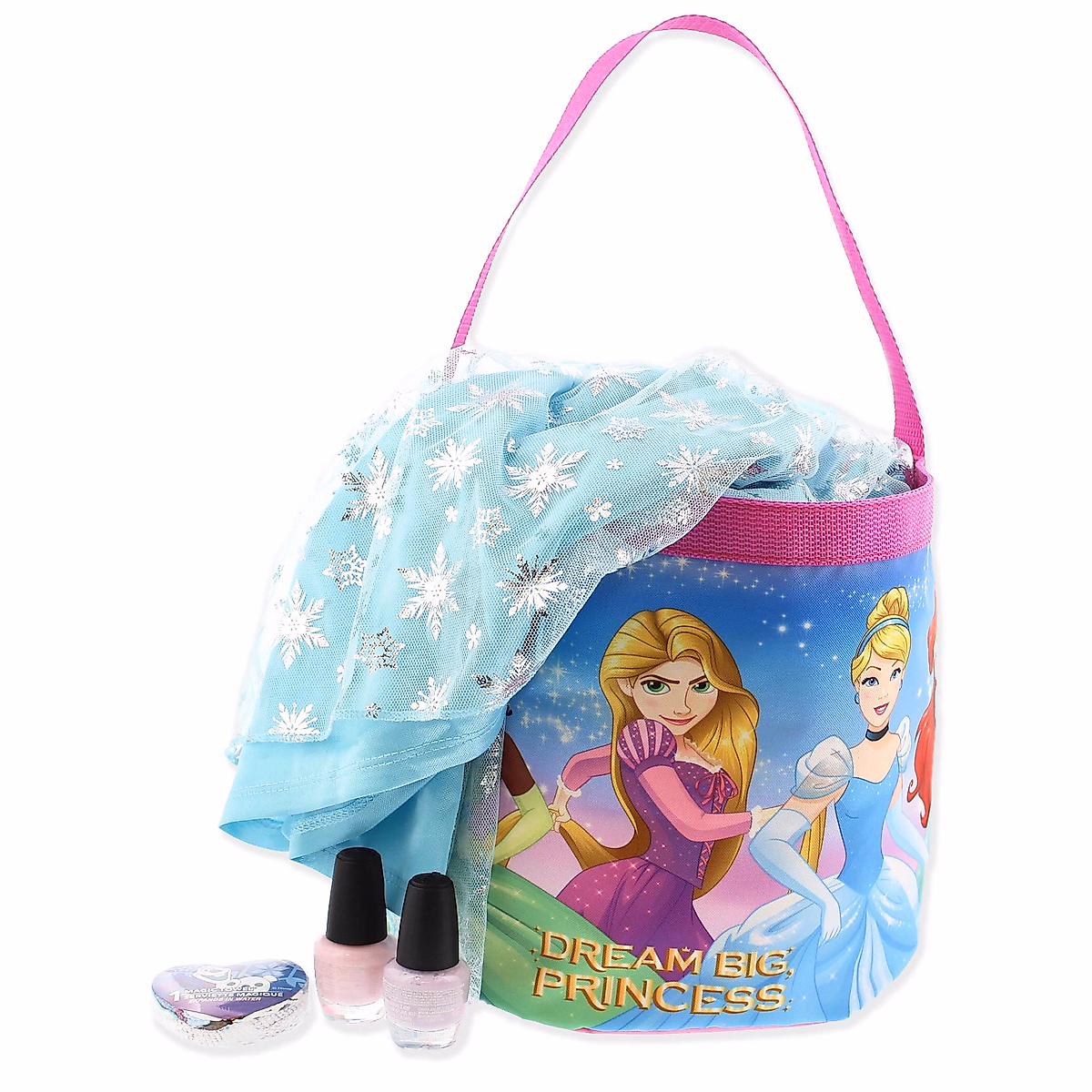 Disney Princess Girls Collapsible Nylon Gift Basket Bucket Tote Bag (One Size, Pink)