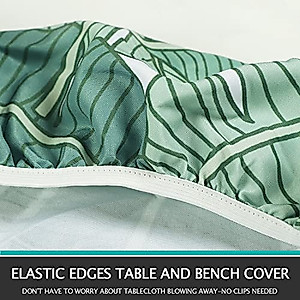 Capslpad 6 ft Picnic Table Cover with Bench Covers with Elastic Edges Waterproof Polyester Tablecloth with Seat Covers for Picnic Table Bench Camping Indoor Outdoor Patio Garden,Tropical Palm Leaves