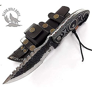 HEAVY DUTY 7MM Handmade 1095 High carbon steel Tracker Knife EDC for Hunting, Bush craft, Camping, Fixed Blade G10 Handle with Cowhide Leather Sheath, BW-4142 BLACK AND GREY