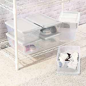 Sterilite 6 Qt Clear Plastic Stackable Storage Bin w/White Latching Lid Organizing Solution, 12 Pack