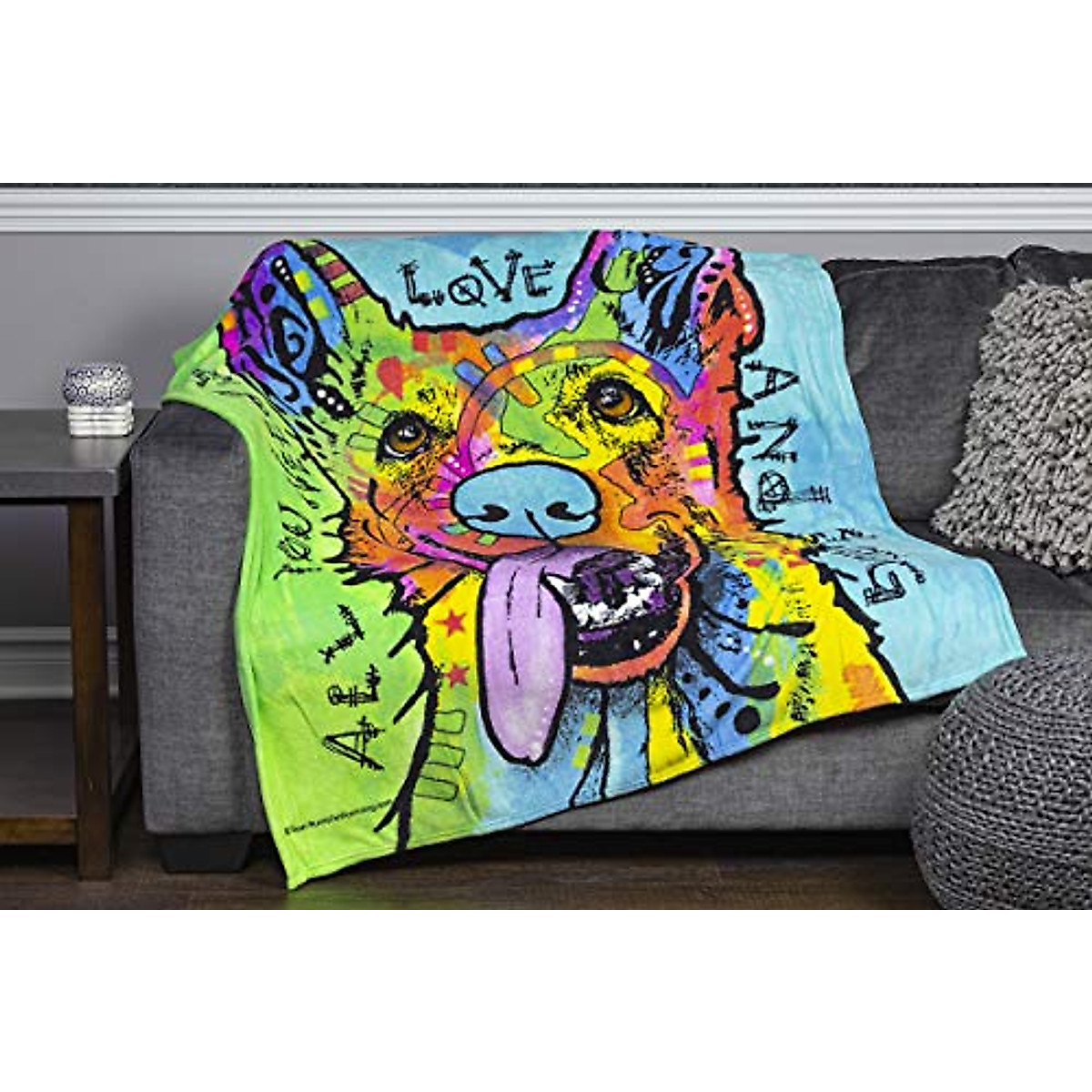 Dawhud Direct Colorful German Shepherd Fleece Blanket for Bed, 50" x 60" Dean Russo German Shepherd Fleece Throw Blanket for Women, Men and Kids - Super Soft Plush Dog Blanket Throw Plush Blanket