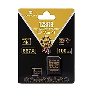 Amplim 128GB Micro SD Card, Extreme High Speed MicroSD Memory Plus Adapter, MicroSDXC SDXC U3 Class 10 V30 UHS-I TF Nintendo-Switch, Go Pro Hero, Surface, Phone Galaxy, Camera Security Cam, Tablet