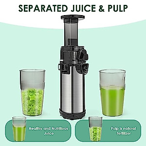 Cushore Masticating Juicer with Powerful 60NM DC Motor, Easy to Clean Cold Press Juice Extractor, Low Noise, Nutrient and Vitamin Dense, 20oz Pulp Cup and Juice Cup and Clean Tool are included