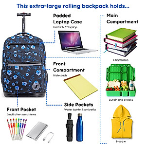 J World New York Sundance Rolling Backpack Girl Boy Roller Bookbag, Night Bloom, 20 X 13 X 9 (H X W X D)