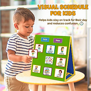 Godery Large Visual Schedule for Kids Chore Reward Chart,Bedtime Routine Chart for Toddlers,Double Side Weekly Planner Board with 109 Cards for Home School Planner,Autism Learning Materials.
