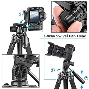 Neewer Portable 56 inches/142 centimeters Aluminum Camera Tripod with 3-Way Swivel Pan Head,Bag for DSLR Camera,DV Video Camcorder Load up to 8.8 pounds/4 kilograms Black(SAB234)