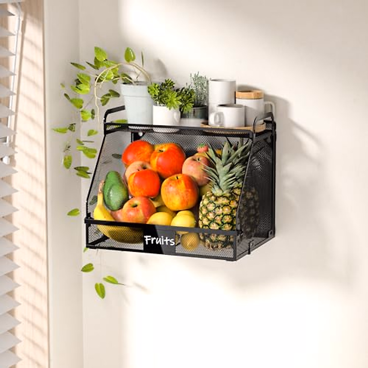 Foellstoe Hanging Fruit Basket for Kitchen, Kitchen Organizers and Storage Potato Onion Storage Wall Storage Baskets Pantry Organizers and Storage Stackable Basket