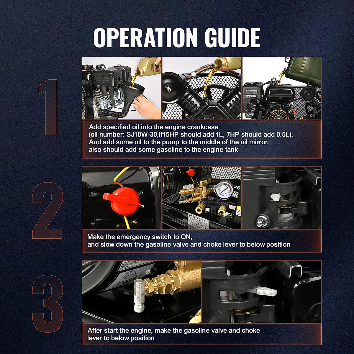 VEVOR 7HP Gas Powered Air Compressor, 13.2 Gallon Horizontal Air Compressor Tank, 9CFM@115PSI Gas Driven Piston Pump Air Compressed System with 115PSI Max Pressure for Construction Sites Workshop