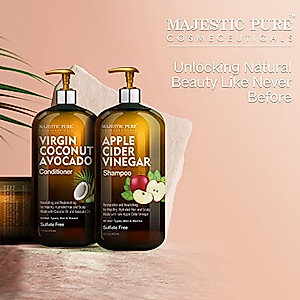 MAJESTIC PURE Apple Cider Vinegar Shampoo and Avocado Coconut Conditioner Set - Restores Shine & Reduces Itchy Scalp, Dandruff & Frizz - Sulfate Free, for All Hair Types, Men and Women - 2 x 16 fl oz