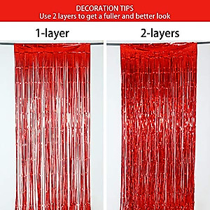 Foil Fringe Curtains Party Decorations - Melsan 3 Pack 3.2 x 8.2 ft Tinsel Curtain Party Photo Backdrop for Birthday Party Baby Shower or Graduation Decorations Red