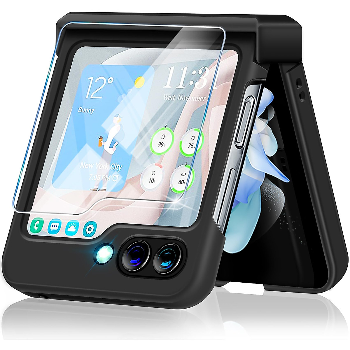 Design for Samsung Galaxy Z Flip 5 5G Case, Ultra Slim Lightweight Galaxy Z Flip 5 Flip Case PC Material Hard Hinge Protection Cover for Samsung Z Flip 5 Phone Case Support Wireless Charging (Black)