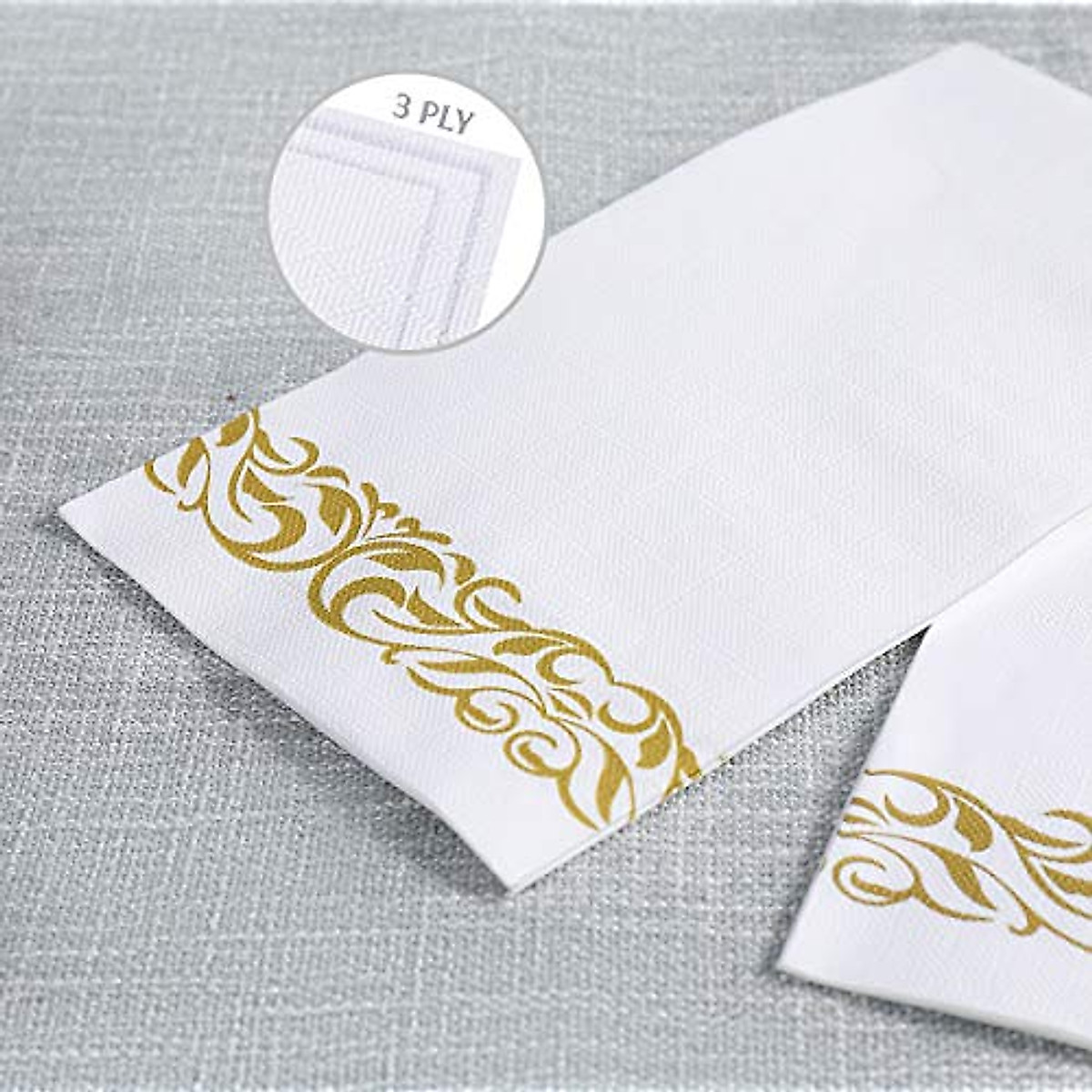 200 Pack Vplus Paper Napkins Guest Towels Disposable Premium Quality 3-ply Dinner Napkins Disposable Soft, Absorbent, Party Napkins Wedding Napkins for Kitchen, Parties, Dinners or Events (Gold)