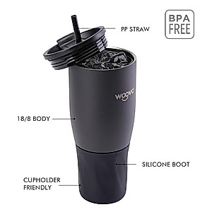 WOOVO 30 oz Tumbler with Lid and Straw - Insulated Double Wall Stainless Steel Water Bottle with SIlicone Boot - BPA Free Dishwasher Safe Tumbler, Reusable 30oz Travel Cup Stay Hot Cold - Black