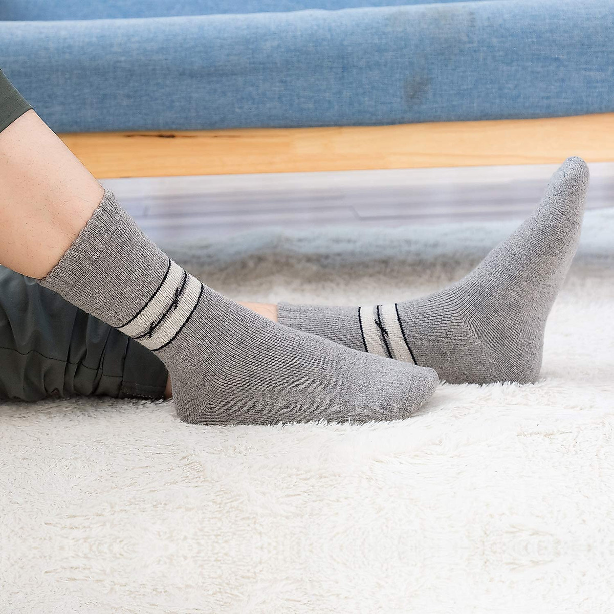 ADFOLF Mens Warm Wool Socks Thick Winter Thermal Stripe Wool Crew Socks (Mix_2,stripeB)