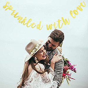 Golden Sprinkled With Love Banner - Sparkling Hanging Party Decorations Supplies - Party Decorations For Men And Women - Ideal Background Celebration Photo Props Gift (Sprinkled With Love)