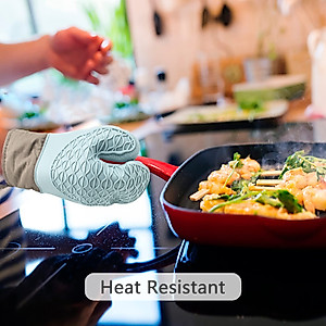 LB Silicone Oven Mitts Heat Resistant Oven Mitts Set with Soft Quilted Cotton Lining, Gloves Pot Holders and Oven Mitts Sets for Kitchen Cooking and BBQ, Easy Clean 2-Piece Set (Blue)