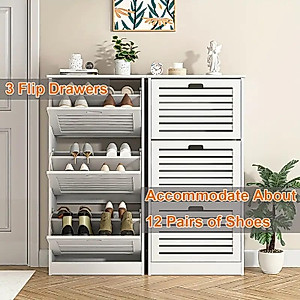 Miscoos Entryway Shoe Storage Cabinet with 3 Flip Drawers, Hidden Narrow Slim Free Standing Shoe Closet Rack Organizer for Hallway Front Porch