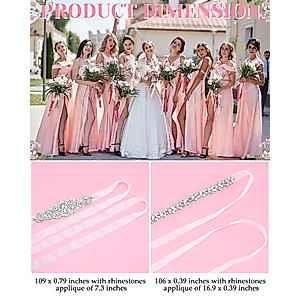 2 Pieces Rhinestone Bridal Wedding Dress Sash Belt Crystal Diamond Ribbon Wedding Belts for Bridesmaid Wedding Dress (White)