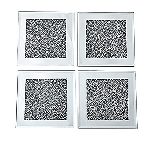 Glass Mirrored Coaster 4 Pack 4x4 inch, Crushed Diamond Cup Mat Decor on Tabletop for Restaurant Kitchen bar Dining Table