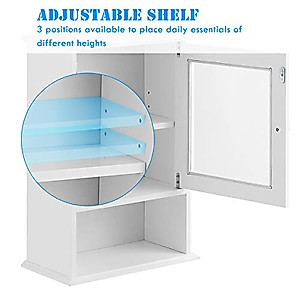 Tangkula Bathroom Cabinet, Wall Mounted Storage Organizer W/Door and Open Shelf, Hanging Medicine Cabinet, White