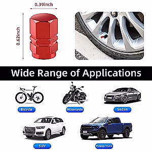Kewucn 8 PCS Car Tire Valve Caps, Aluminum Alloy Air Caps Cover with Rubber Ring, Corrosion Resistant Airtight Dust Proof Covers, Universal for SUVs, Trucks, Motorcycles and Bikes (Red)