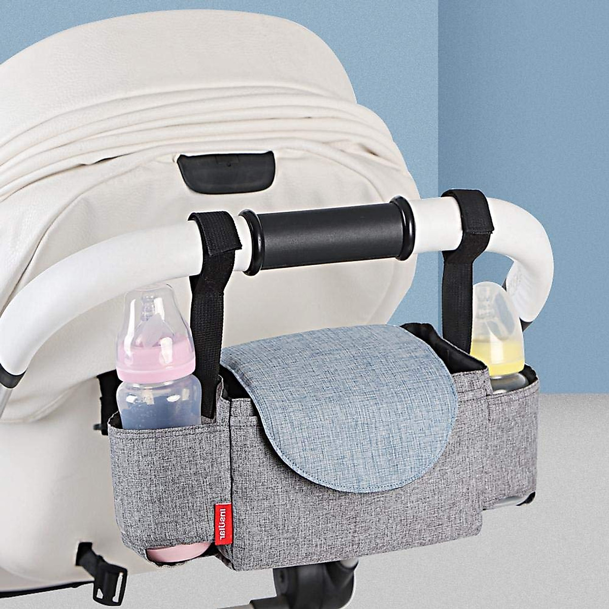 Universal Baby Stroller Organizer with 2 Insulated Cup Holders, Multi-functional Adjustable Baby Stroller Storage Bag with 2 Cup Holders, Baby Stroller Hanging Bag, Hanging Storage Pack Portable Bottle Bags, Fits for Universal Branding Strollers