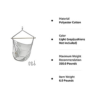 Jelofly Hammock Chair Oversized Hanging Rope Swing Seat Chair with Pocket Max 350 Lbs Superior Comfortable for Indoor Outdoor Home Bedroom Garden, Seat Cushions Not Included (Light Grey)
