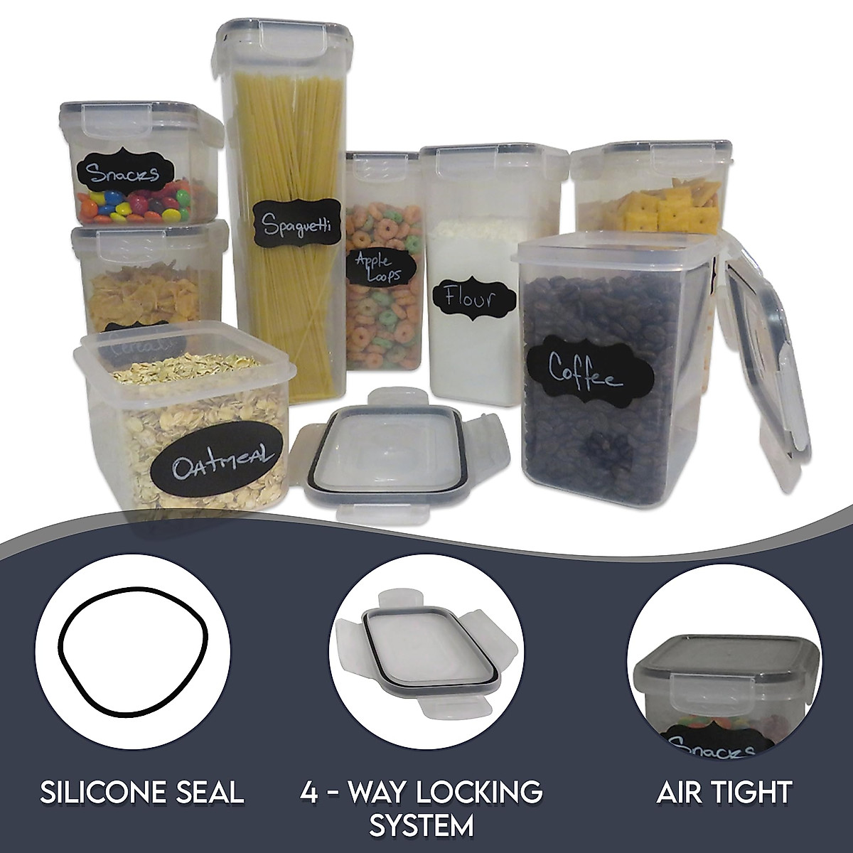 Kitchen Pantry Organizers and Storage - Airtight Food Storage Container Set, 14 Pcs BPA Free Plastic Dry Food Canisters for Kitchen Pantry Organization and Storage Ideal for Cereal, Flour & Sugar