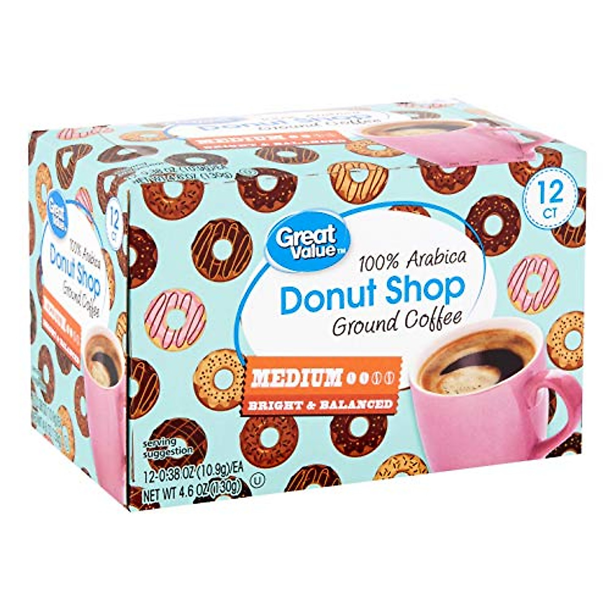 Great Value Donut Shop Blend Medium Roast Coffee K-Cup Packs, 0.38 oz, 12 count