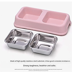 FUUIE Bowls for Food and Water Anti-Skid and Drop-Resistant Dog Bowl Stainless Steel Pet Double Bowl (Color : Blue)