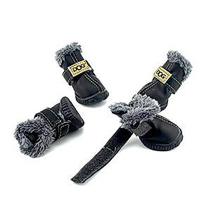 PIHAPPY Warm Winter Little Pet Dog Boots Skidproof Soft Snowman Anti-Slip Sole Paw Protectors Small Puppy Shoes 4PCS (S, Black)