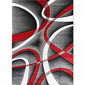 GLORY RUGS Modern Area Rug 8x10 Red Swirls Carpet Bedroom Living Room Contemporary Dining Accent Sevilla Collection 4816A
