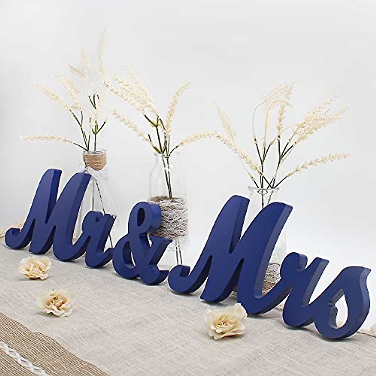 YEHLIABO Wooden Mr and Mrs Letter, Classical Mr. & Mrs Wedding Sign for Wedding Table, Large Wooden Letters for Sweetheart Table, Photo Props Wedding Decorations for Anniversary (Dark Blue, Large)
