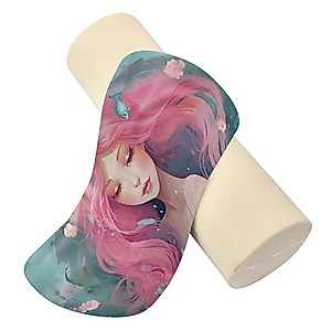 xigua Mermaids Neck Roll Pillow for Neck Relief with Removable Washable Cover - Memory Foam Round Cylinder Bolster, Ergonomically Designed for Head, Neck, Back, and Legs