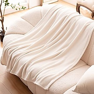 Bertte Fleece Throw Blanket Super Soft Cozy Warm Lightweight Throw for Sofa Couch Luxury Decorative Velvet Pattern Bed Blanket, 50"x60", Ivory White