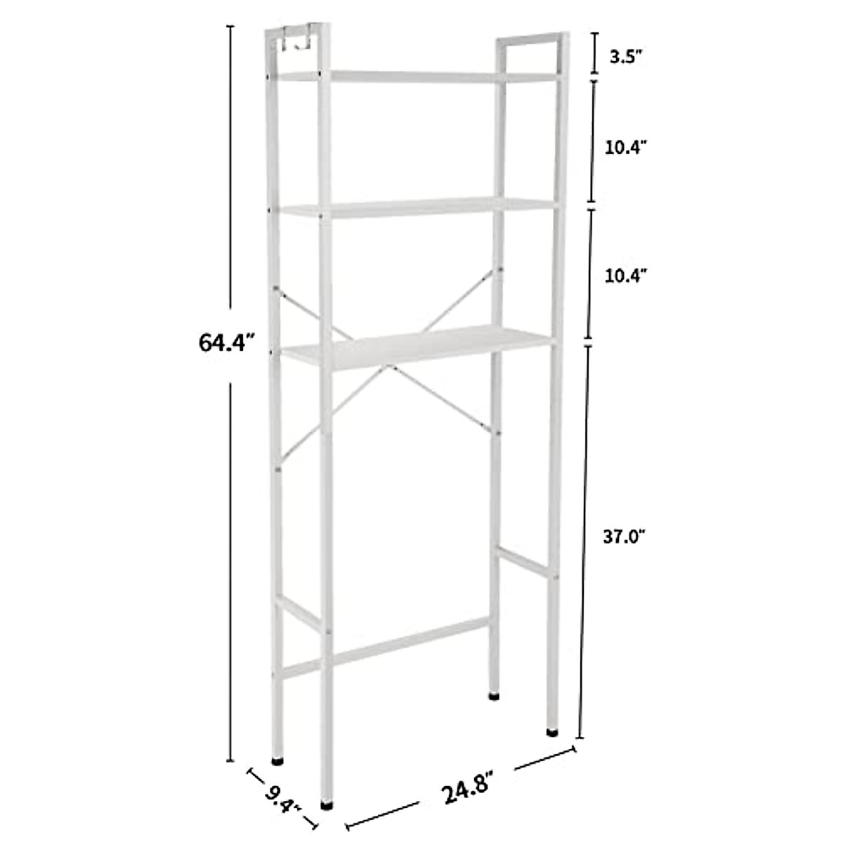 Over Toilet Bathroom Organizer, Likein Tall Over The Toilet Storage Shelf Space Saver for Bathroom Shelves Over Toilet Rack White Metal Frame Wooden Over-The-Toilet Rack with Hooks