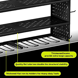 Jofuas Power Tool Organizer Wall-Mounted Metal Tool Rack for 8 Drill Bits with 2 Side Pegboards, Garage Organizing Storage Shelf with Screwdriver Holder/Plier Holder/Hammer Holder.