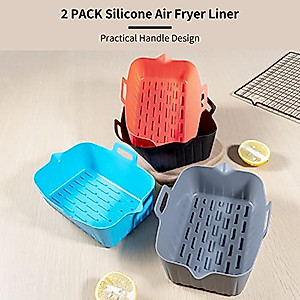 2Pcs Air Fryer Silicone Liners, Reusable Air Fryer Rectangular Pot, Fit for 8QT Air Fryer, Easy Cleaning (Red+Gray)