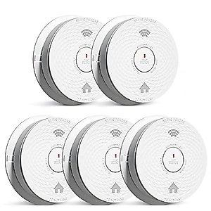 Siterlink Smoke Detector Carbon Monoxide Detector Combo with Voice Alert, Dual Sensor Fire and CO Alarm with LED Light and Test Button, Auto Check, Battery Operated, UL 217 & UL 2034 Standards, 5 Pack