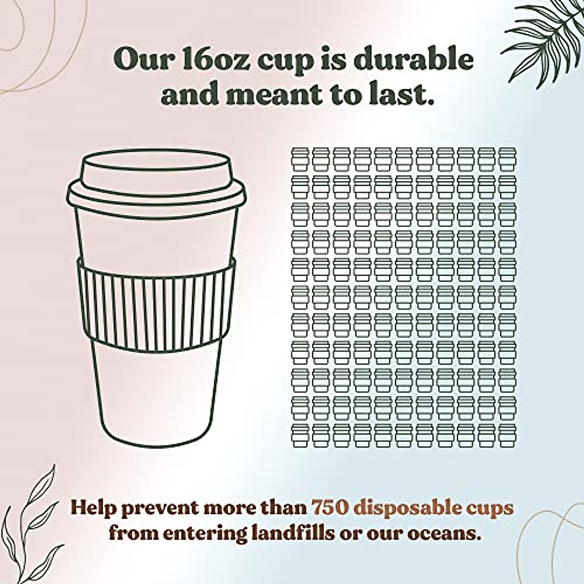FEBU Plant-Based Reusable Coffee Cup with Lid and Sleeve | 16oz, Moon Black | Portable Travel Mug made from Bamboo | Dishwasher Safe, Compostable, Plastic Free with Leak-Proof Screw-on Lid