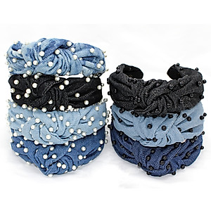 YETASI Head bands For Women's Hair are Unique. Black Pearl Headband Denim is Classy. Knotted Headband for Women is a Comfy Headbands for Women . Get Complements with Cute Jean Black Pearl Headband