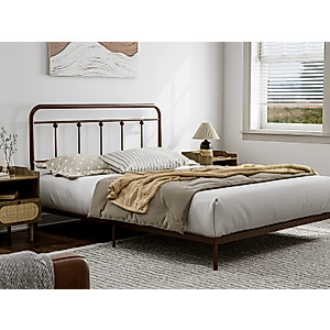 IKIFLY Metal Queen Size Headboard, Adjustable Height, Farmhouse Victorian Style, Easy Assembly, Steel Headboard Only for Bedroom, Brown/Queen