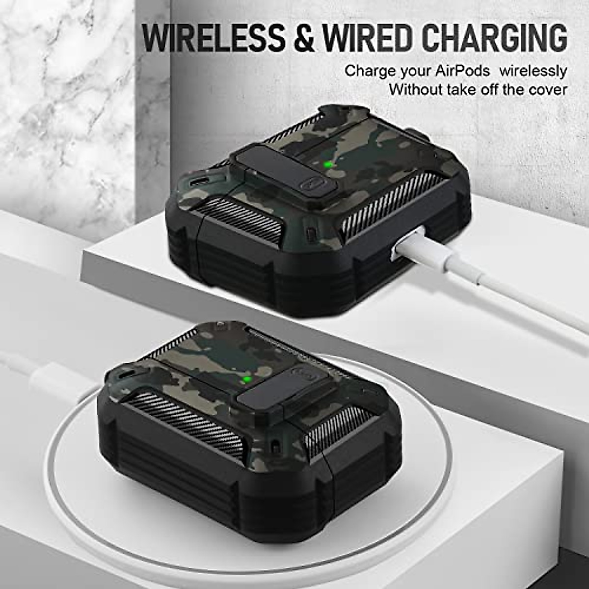 Youskin Airpod Pro 2nd Generation Case Secure Lock Clip Case,Carbon Fiber Military Armor Series Full-Body Rugged Hard Shell Airpod Pro 2 Case for Men Women with Keychain,Green Camo