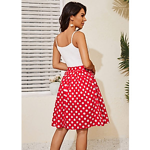 Taydey A-Line Pleated Vintage Skirts for Women (XL, Y-Red Polka dot)