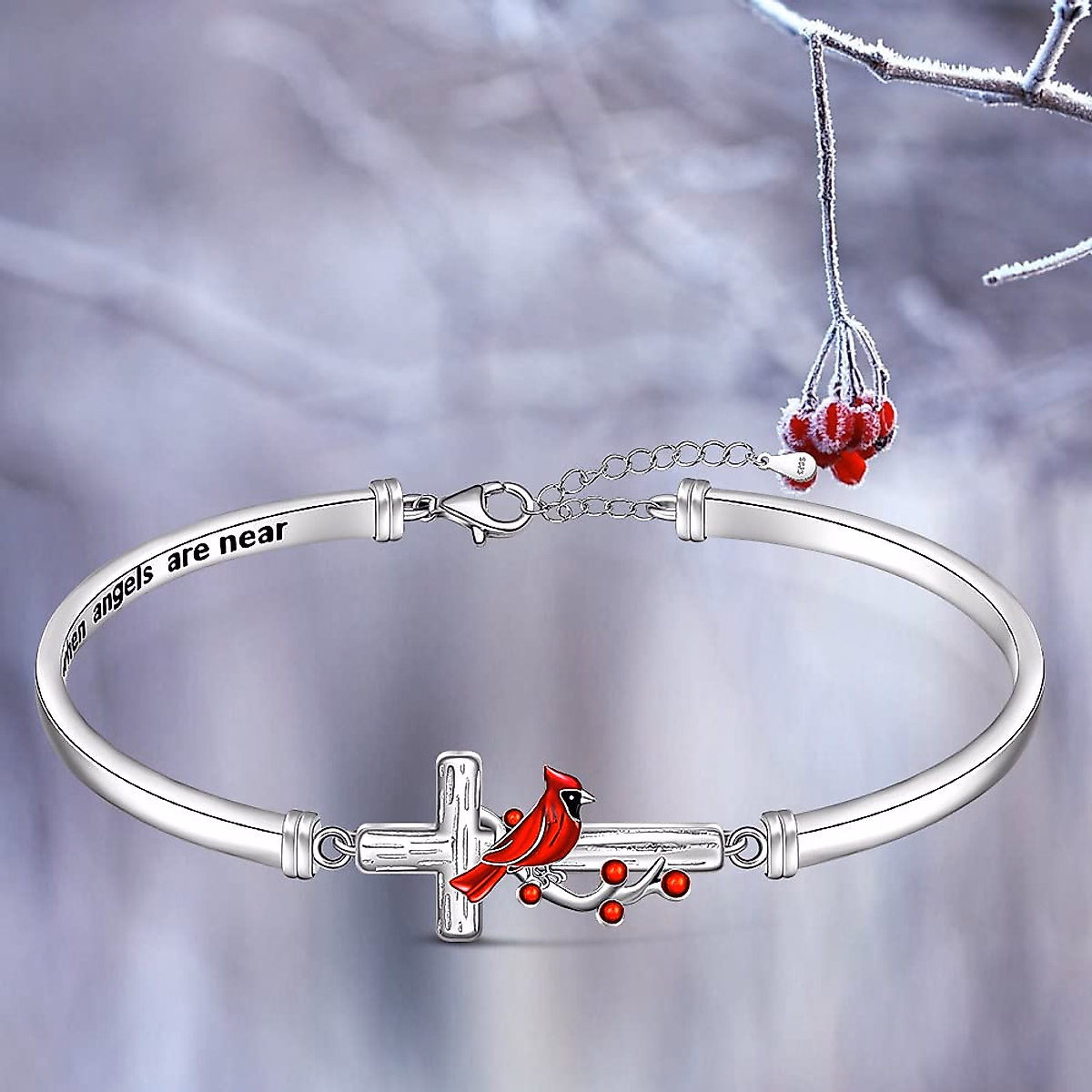 Red Cardinal Bracelet for Women Sterling Silver Cross Cardinal Appear When Angels are Near Memorial Sympathy Cardinal Bangle Jewelry Charms Mothers Day Gifts
